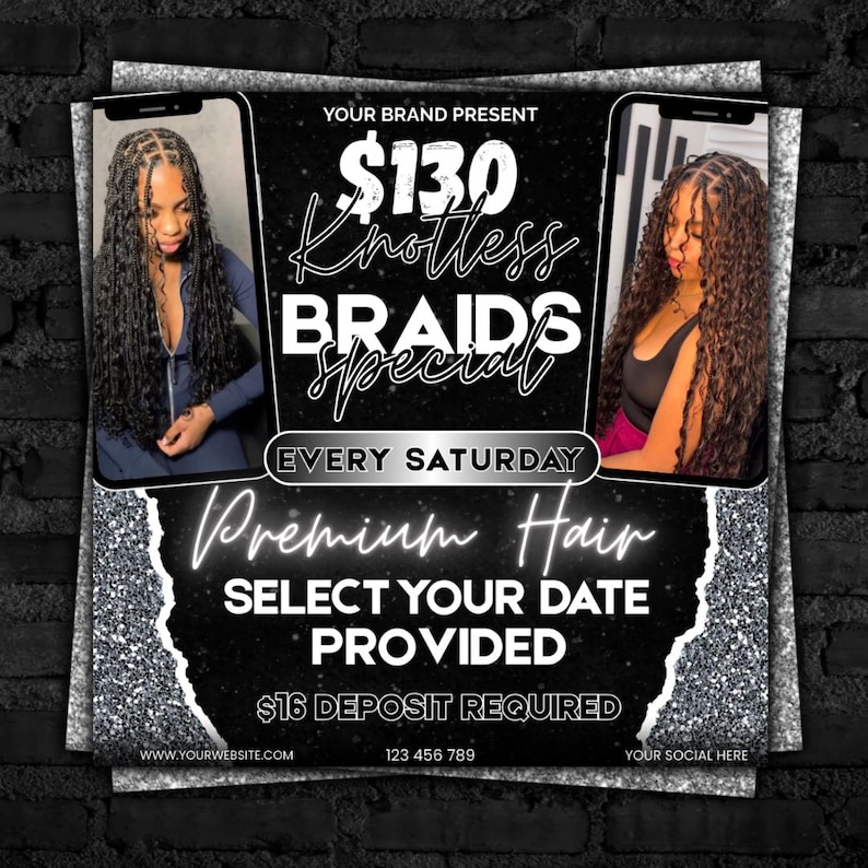 Knotless Braids Flyer Template: Braids Pricelist, Special Deals (canva ...