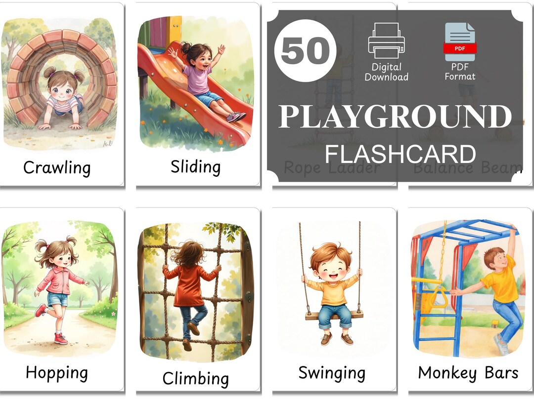 Playground Flashcards Kids Action at Playground Equipment Card ...