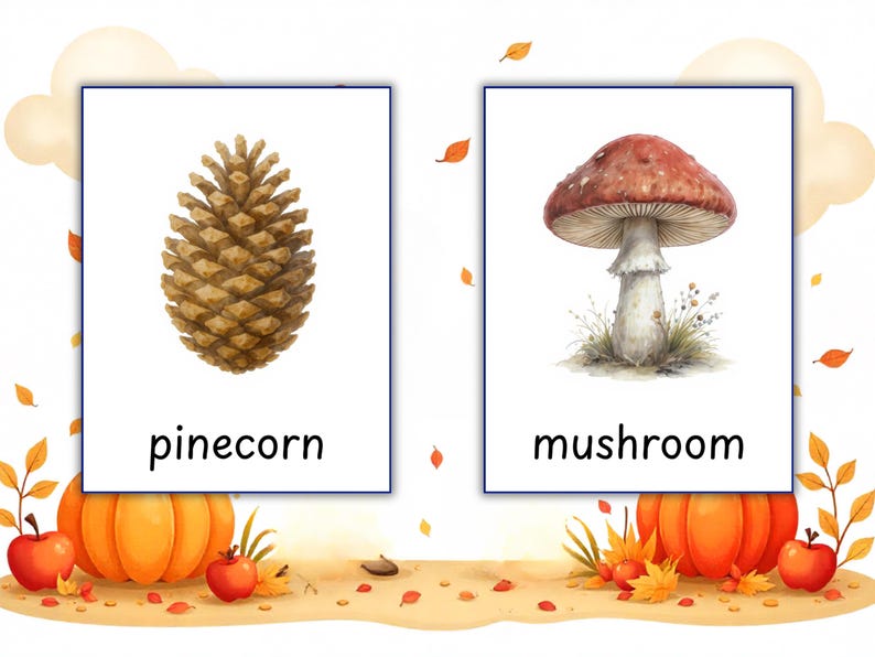 Autumn Flash Cards, Fall Flashcards Educational Printable, Toddler ...