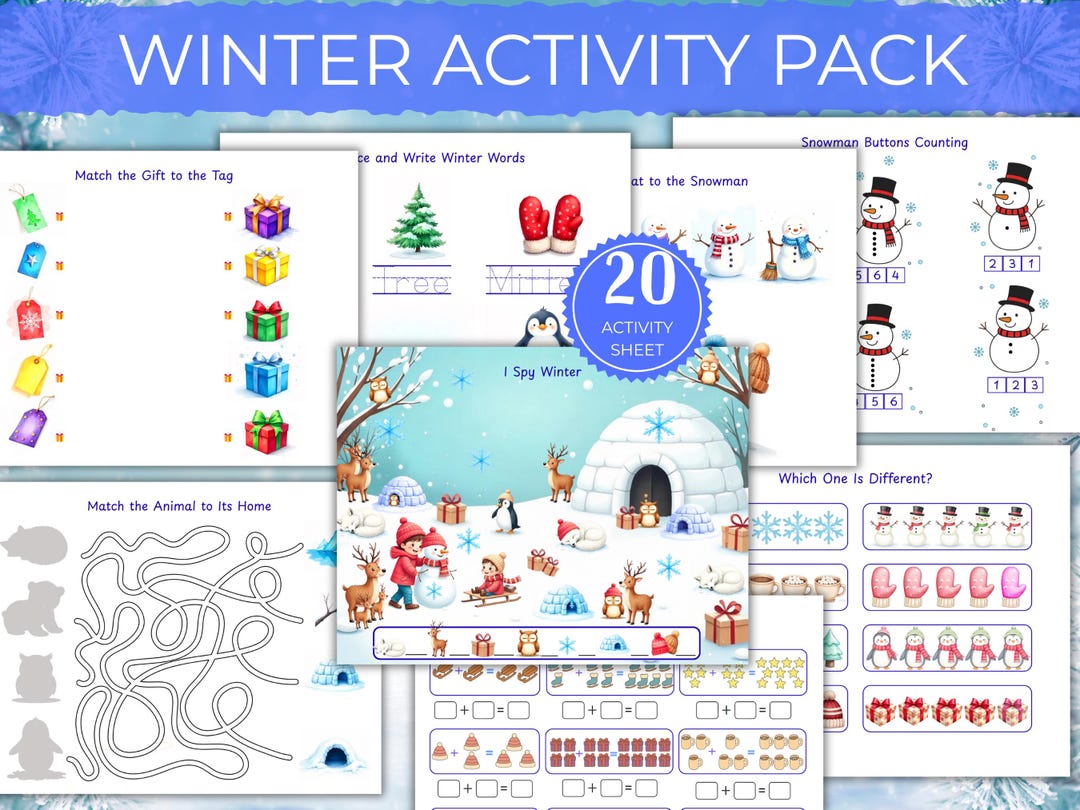Winter Activity Pack Printable Bundle for Preschool Matching, Counting ...
