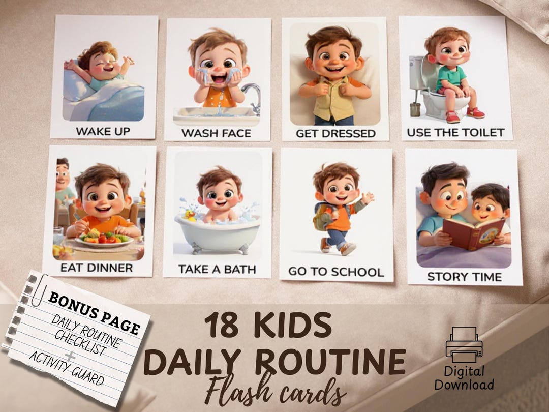 Daily Routine Printable Schedule for Kids With Flashcard and Reward ...