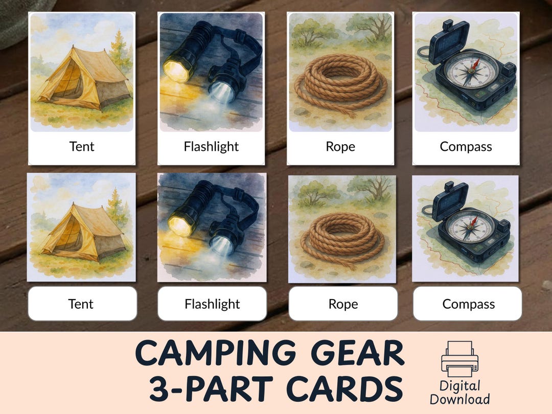 Camping Gear 3-part Cards: Montessori Flashcards, Nature Learning (PDF ...