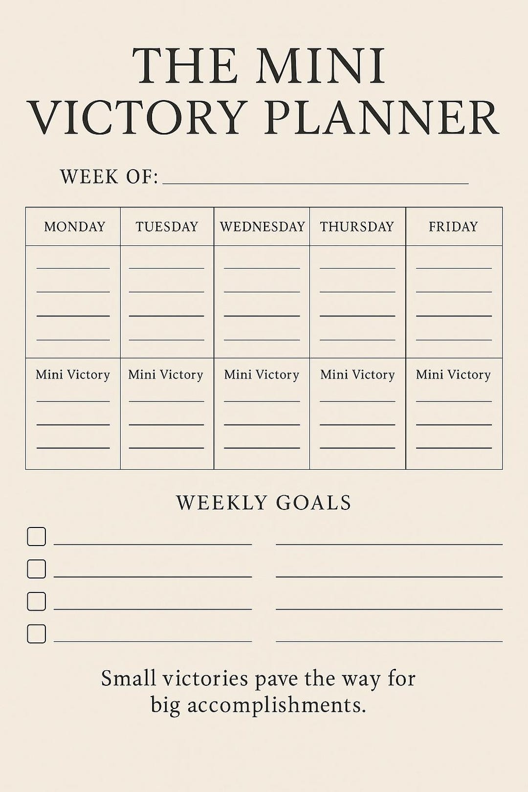 Mini Victory Planner - Printable Weekly Planner for Tracking Goals ...