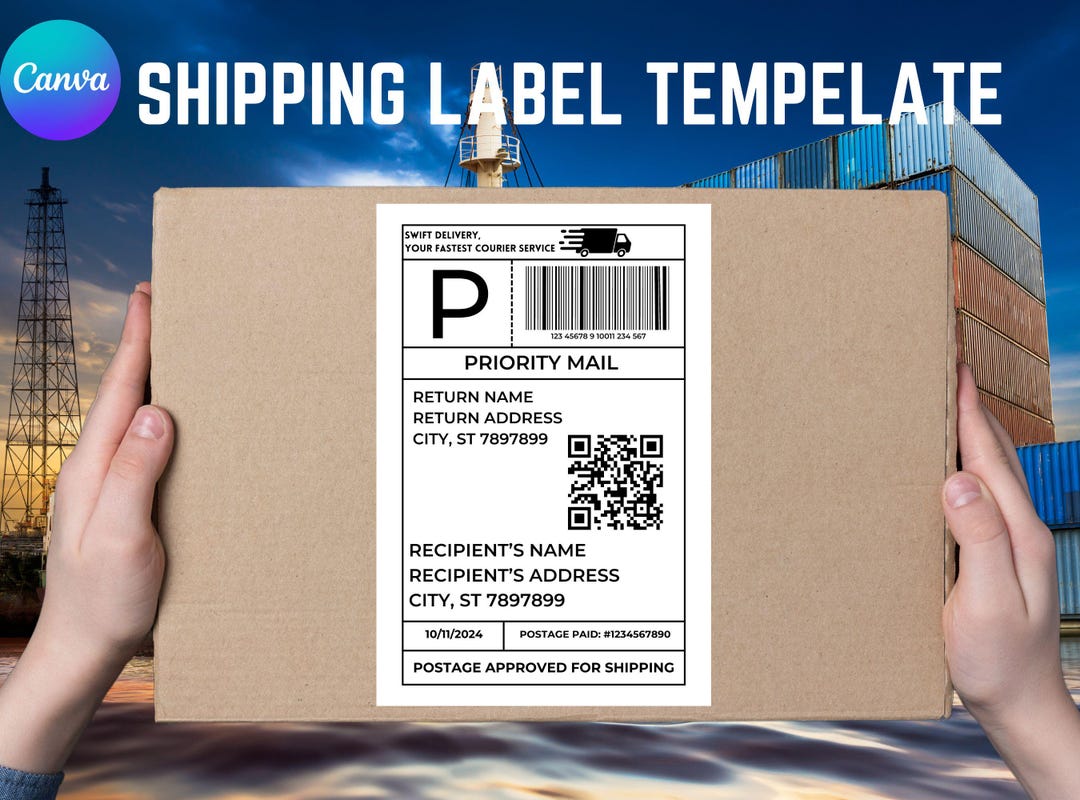 Editable Shipping Label Template, Editable Personalized Mail Label ...