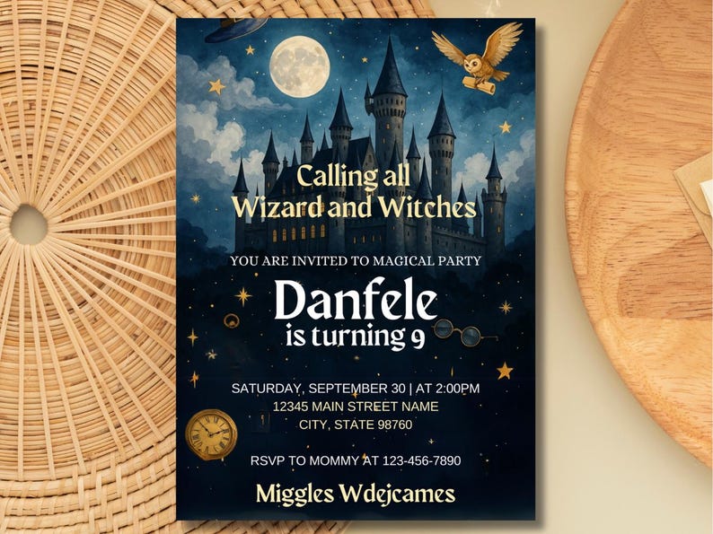 Wizard Invitation Magic Theme Printable Template Wizard School Editable ...