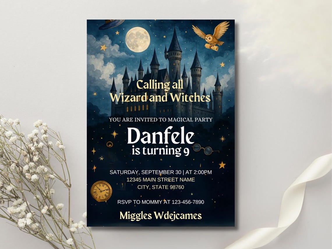 Wizard Invitation Magic Theme Printable Template Wizard School Editable ...