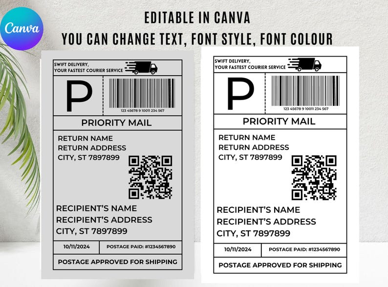 Editable Shipping Label Template, Editable Personalized Mail Label ...