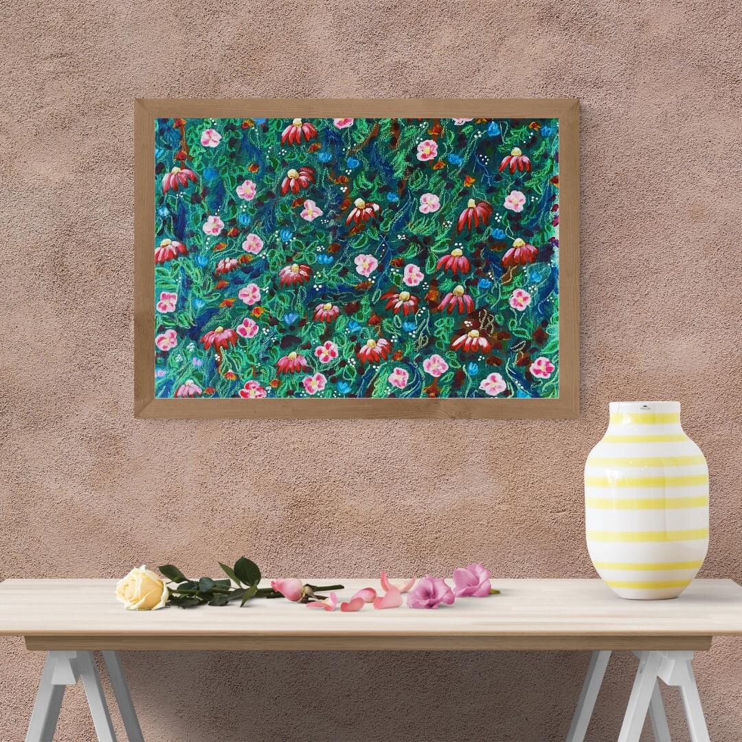 Colorful Oil Pastel Painting: 'playing Flowers' Messy Art - Etsy