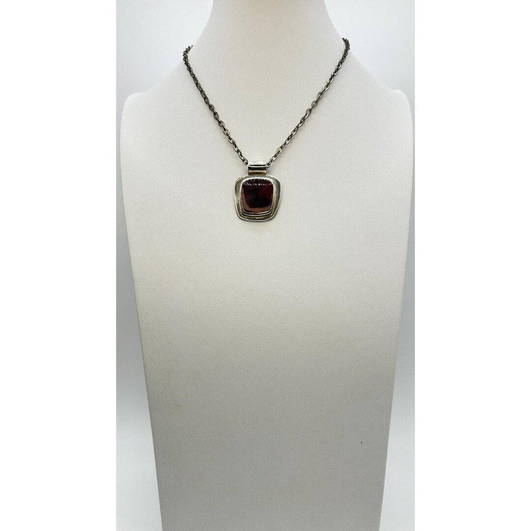 ATI Mexico Sterling Silver Red Jasper Pendant Necklace Modernist 925 ...