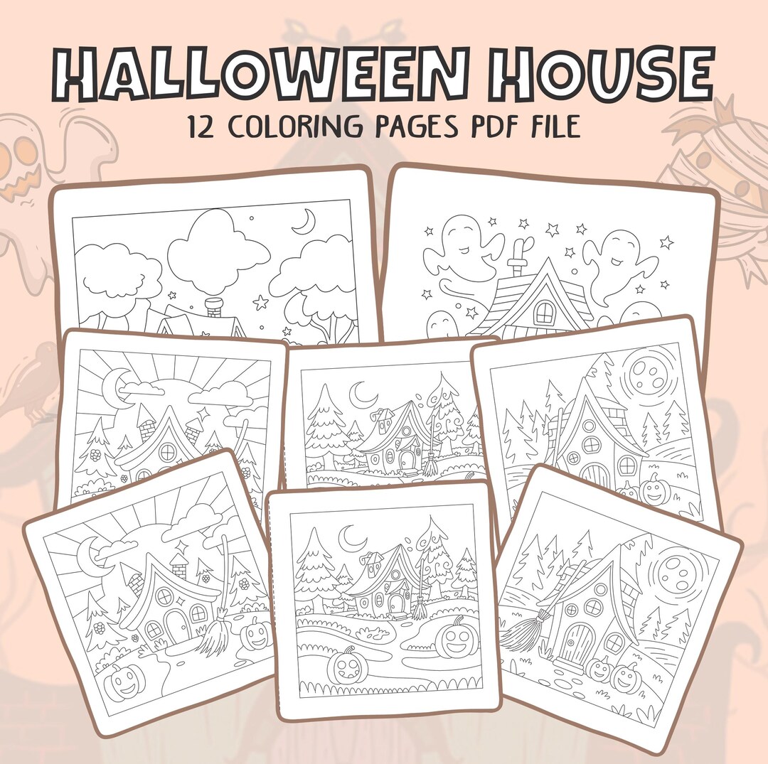 Cute Halloween House Coloring Pages for Kids, Spooky Haunted Cottage ...