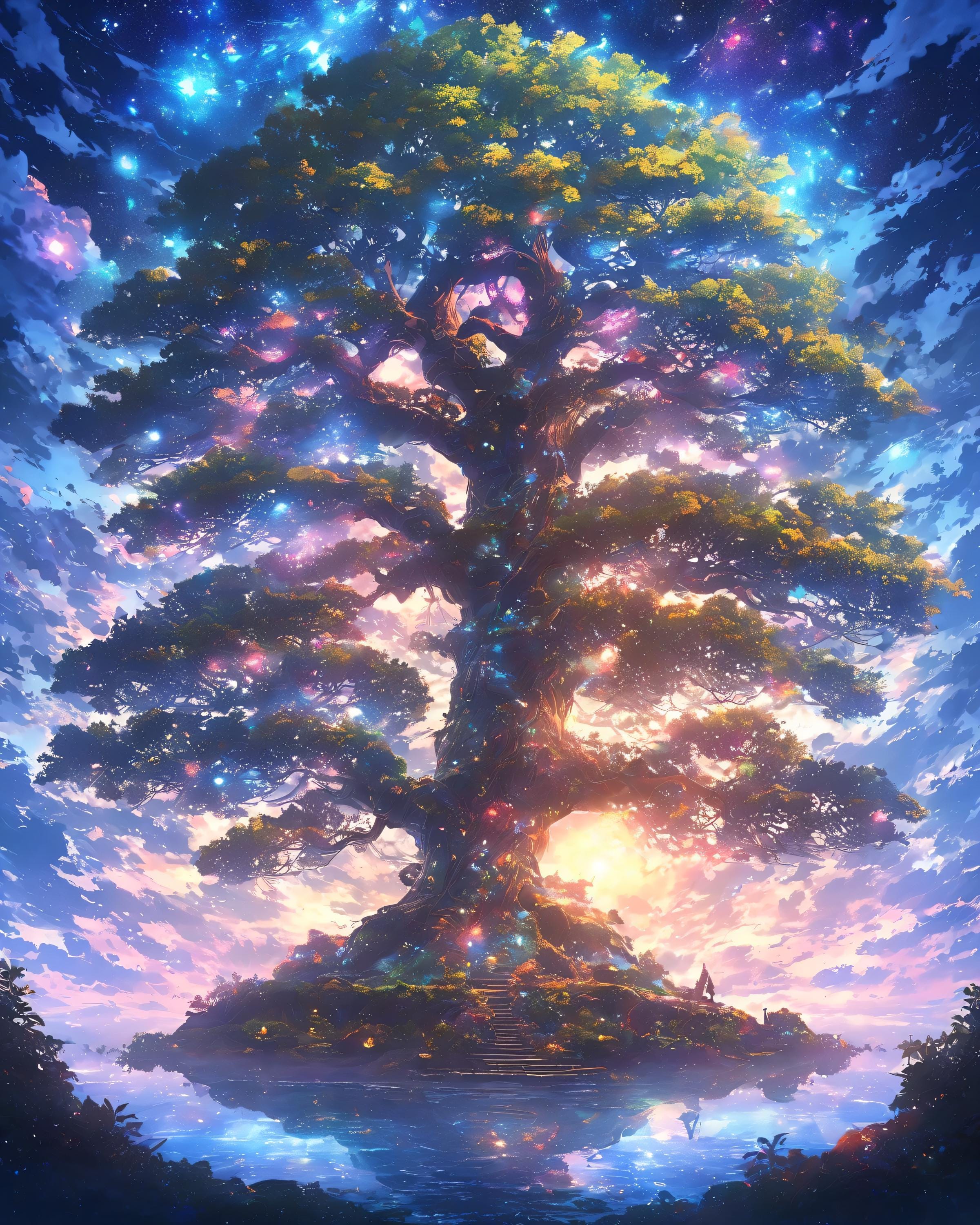 Mystical World Tree Jigsaw Puzzle with Fantasy Sky and Cosmic Stars ...