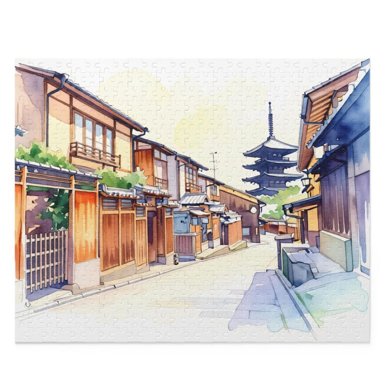 Japanese Street Watercolor Puzzle for adults, Kyoto Style Landscape ...