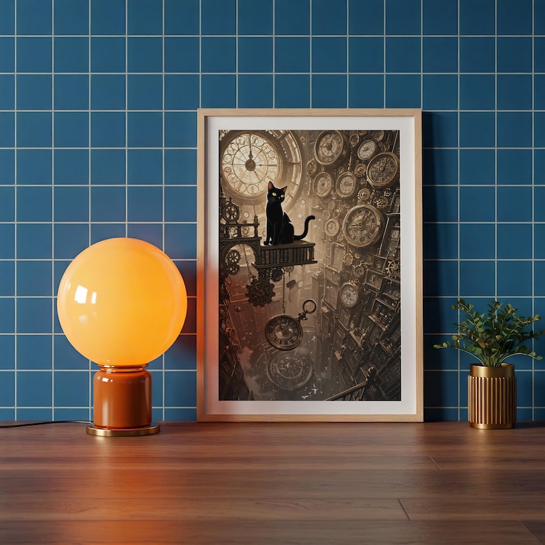 Steampunk Black Cat Jigsaw Puzzle, Gothic Fantasy Clockwork Puzzle, Time Machine Wall Art Puzzle ...