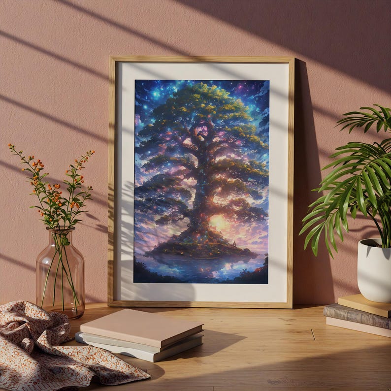 Mystical World Tree Jigsaw Puzzle with Fantasy Sky and Cosmic Stars ...