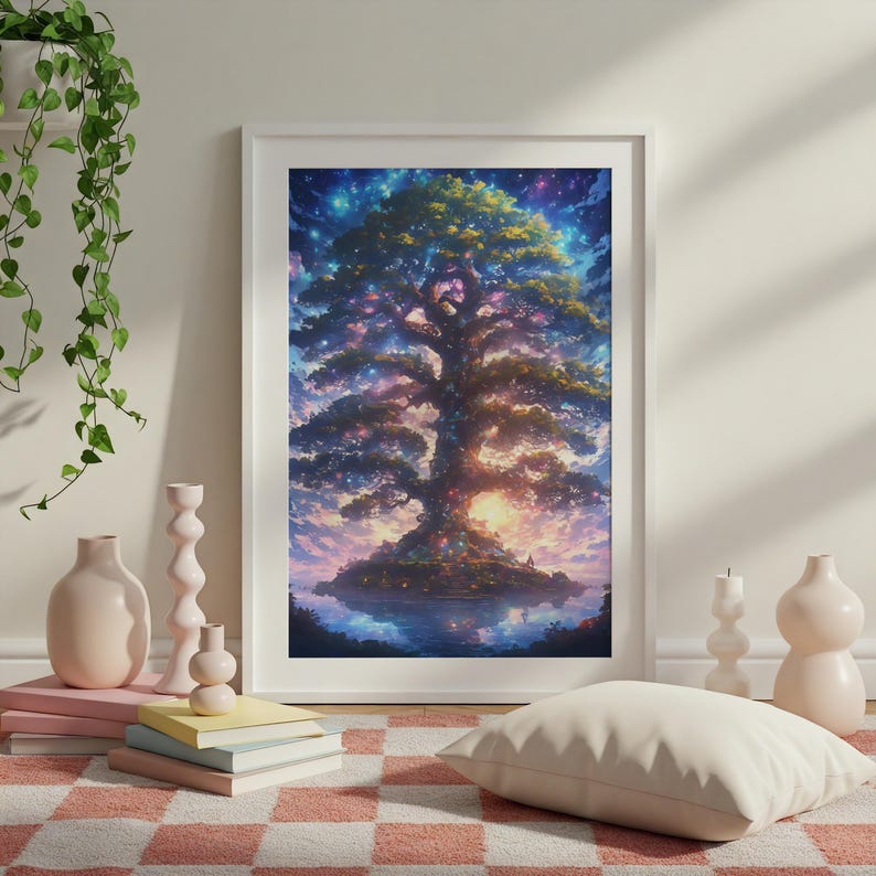Mystical World Tree Jigsaw Puzzle with Fantasy Sky and Cosmic Stars ...
