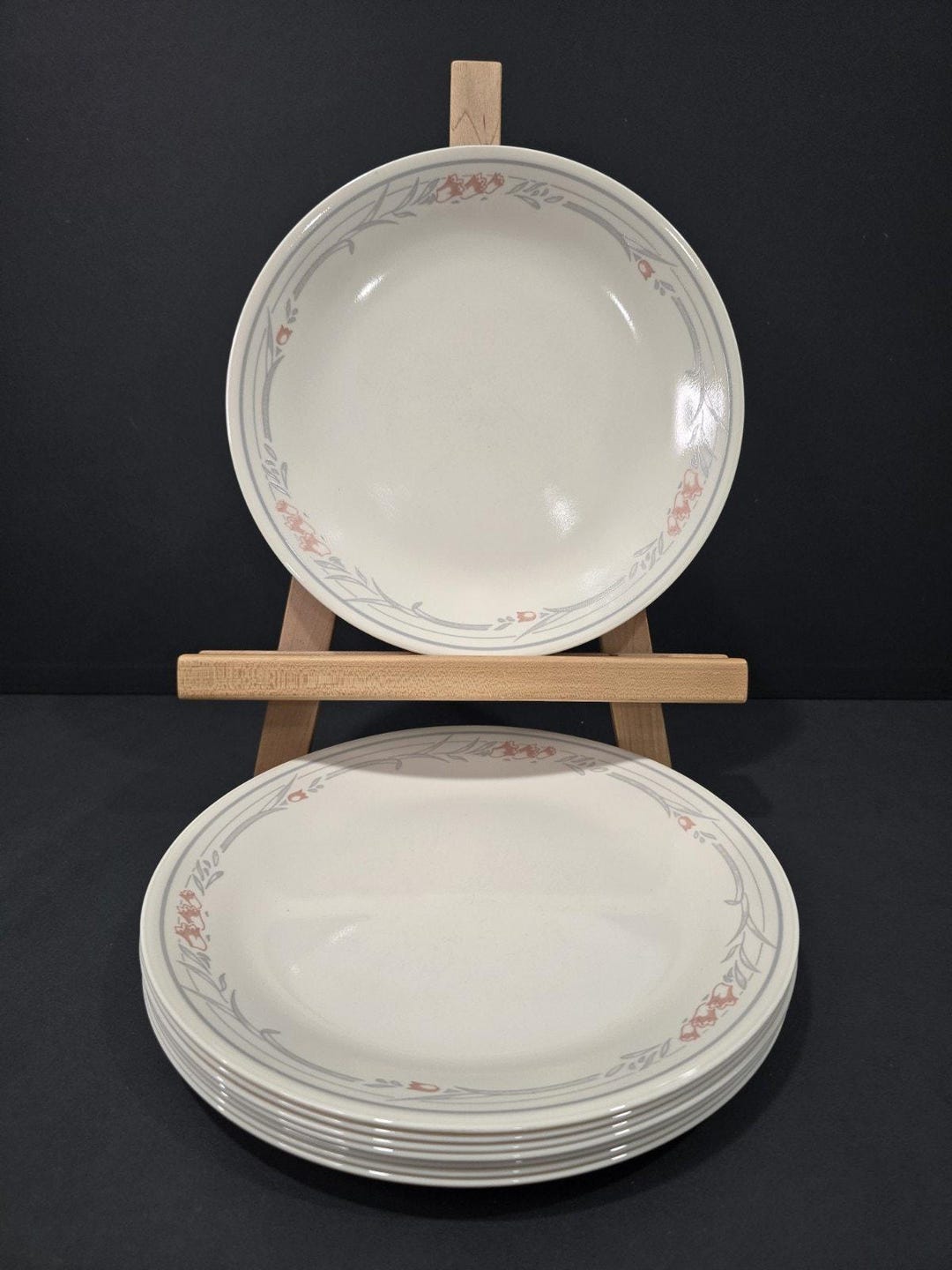 8 Corelle Tulip Rose Grey Peach Sandstone 10.25” Dinner Plates ...