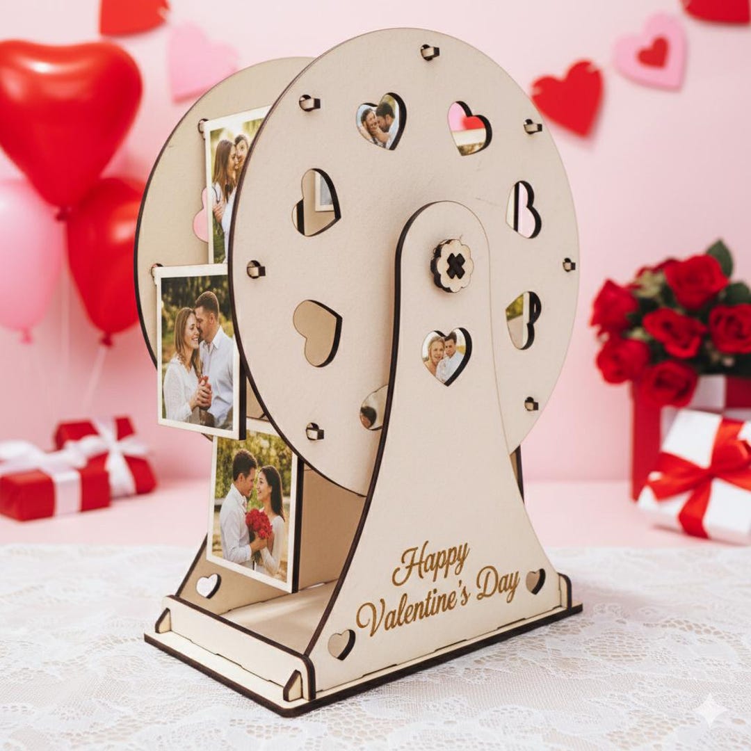 Personalized Wooden Photo Display Ferris Wheel, Custom Engraved Text ...