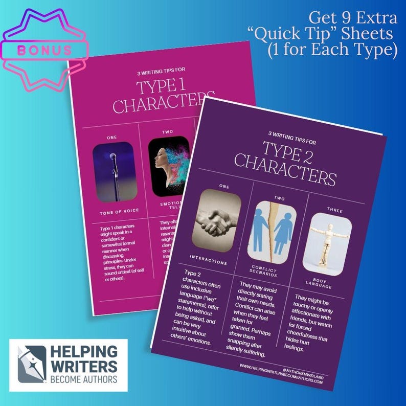 Enneagram Character Arc Cheat Sheets: Writer's Guide (all 9 Types) (PDF ...