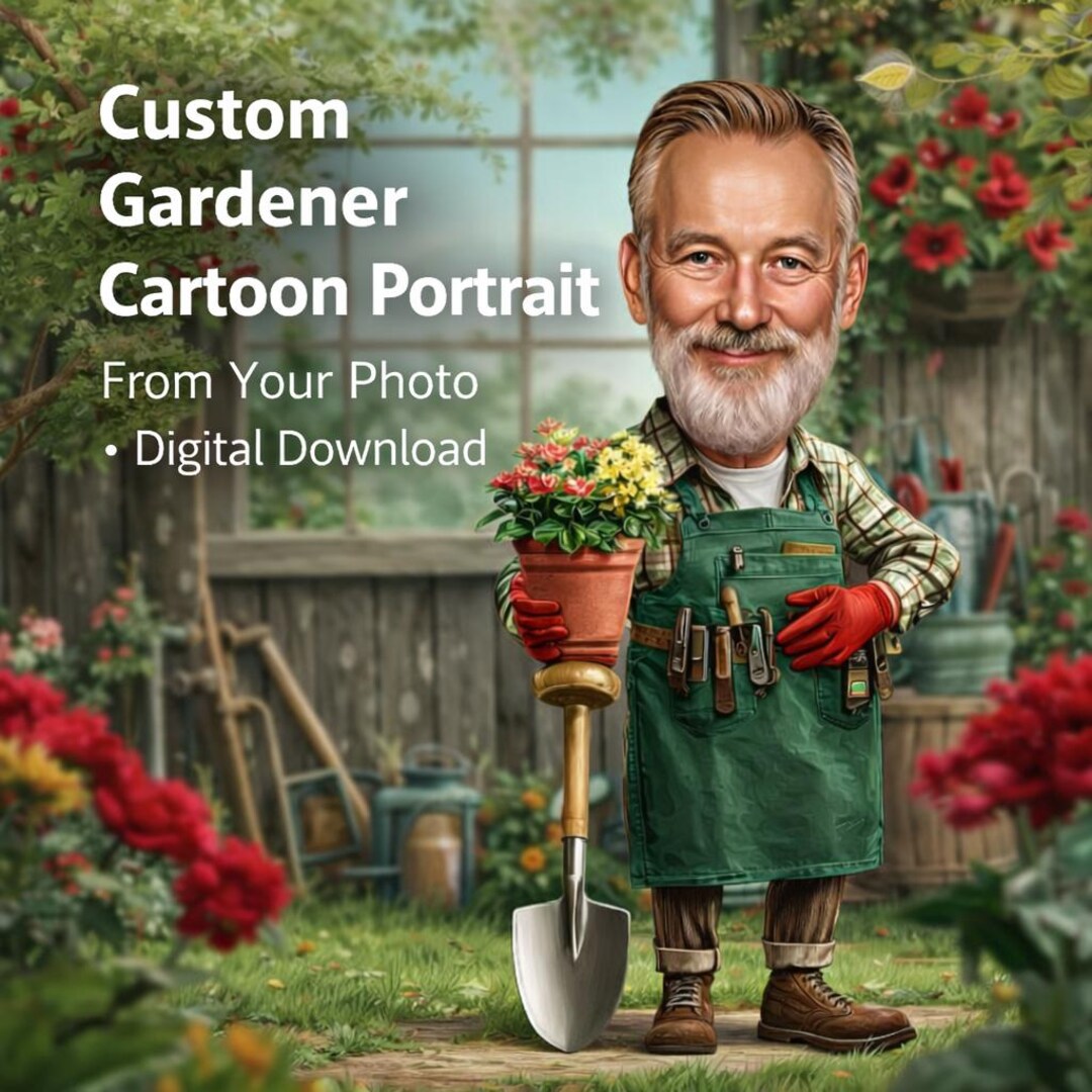 Custom Gardener Cartoon Portrait From Photo, Personalized Gardening ...