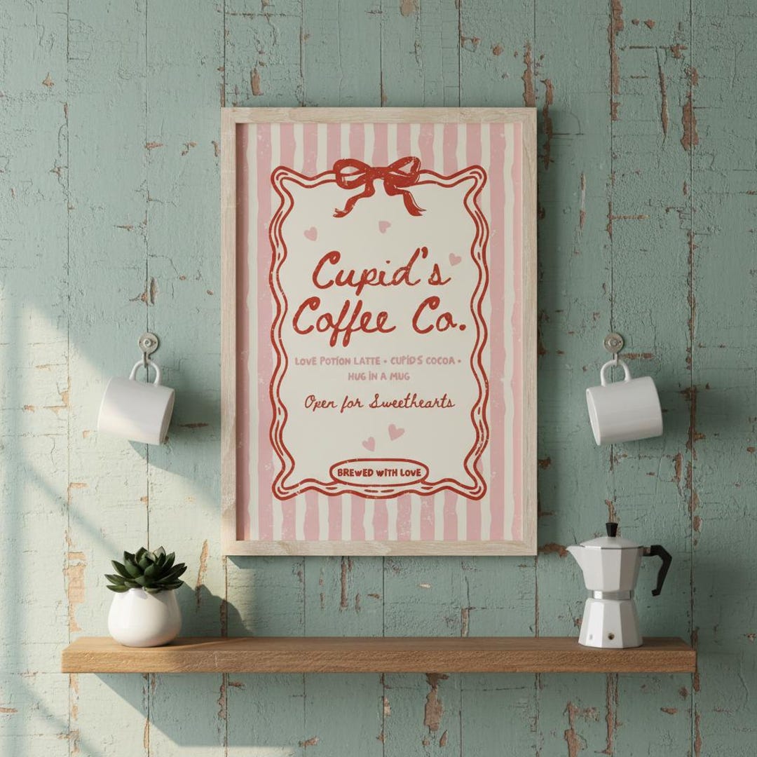Cupid's Cocoa Hug in a Mug Poster Pink Bow Coquette Coffee Art Print - Etsy