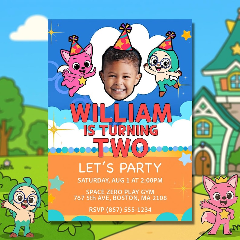 Hogi & Pinkfong Custom Toddler Birthday Invitation, Digital Only, Pink ...