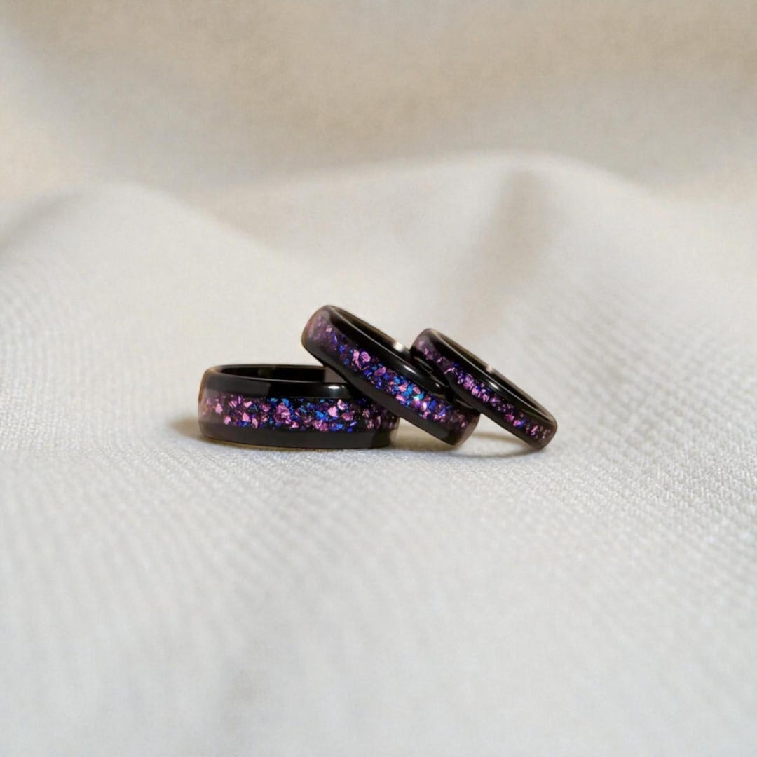Galaxy Orion Nebula Purple Crystal Inlay Tungsten Ring, 4/6/8MM Band ...