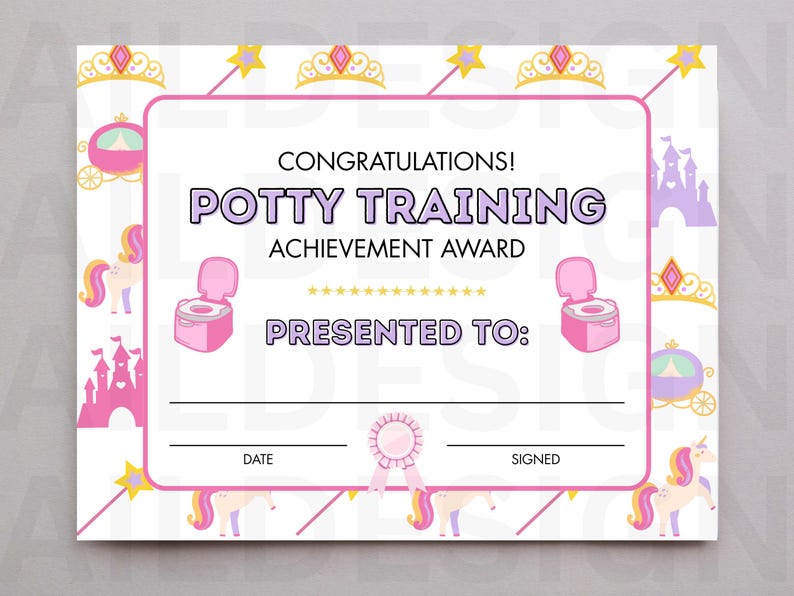 Princess Potty Training Certificate – Girls Toddler Reward (digital ...
