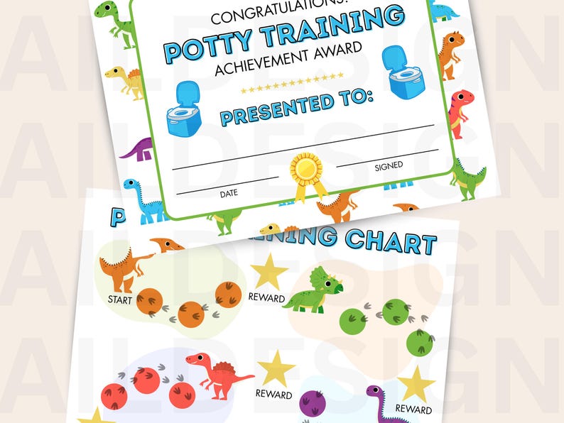 Dino Potty Training Certificate Award & Sticker or Checkmark Chart ...