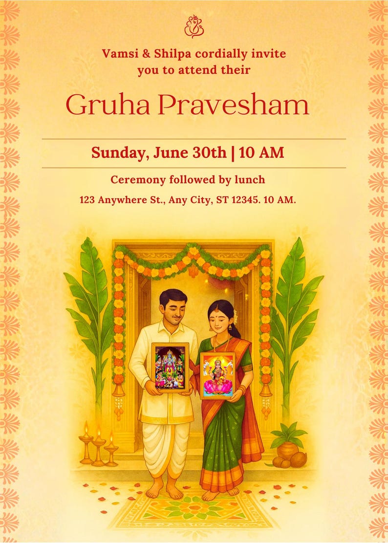 Editable Gruha Pravesham Invitation | Housewarming Ceremony Invite ...