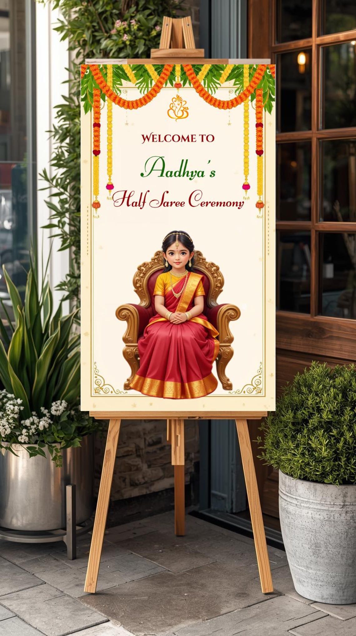 Editable Half Saree Ceremony Welcome Sign | Langa Voni Function Welcome ...