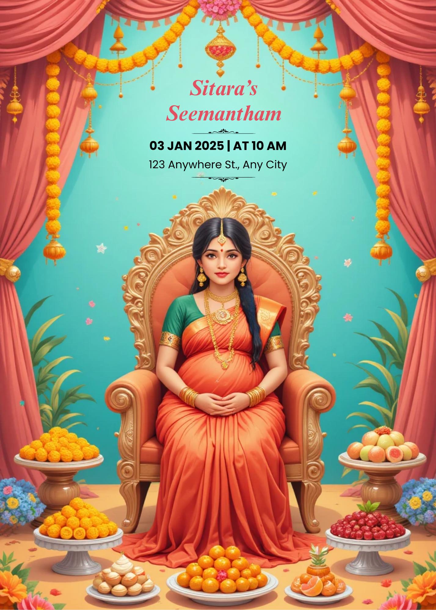 Seemantham Ceremony Invitation | Editable Digital Template Download ...