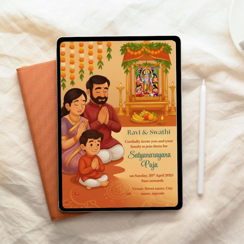 Editable Satyanarayana Vratham Invitation | Satyanarayan Puja Invite ...