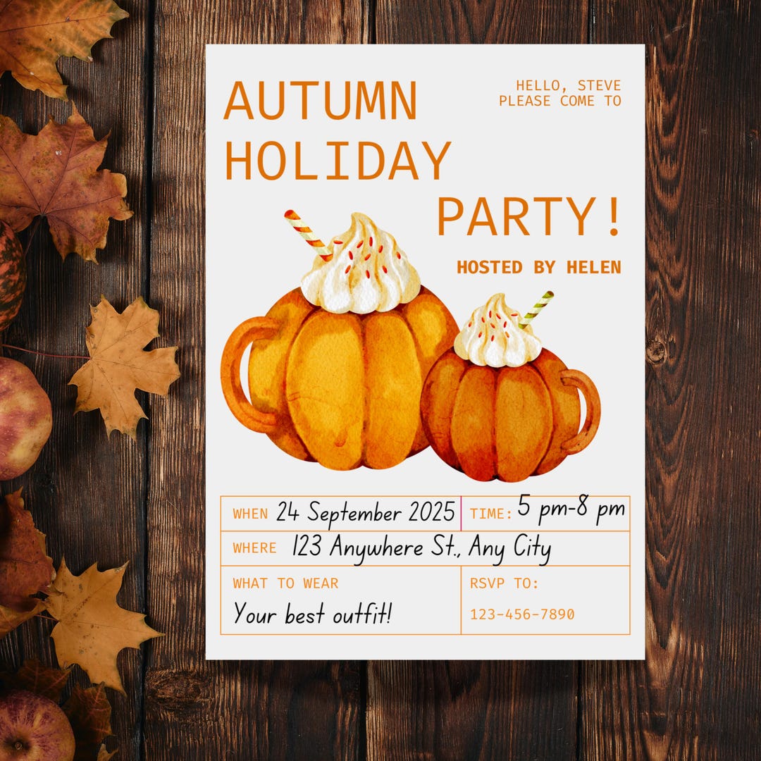 Autumn Pumpkin Party Invitation Template: Editable Canva Invite ...