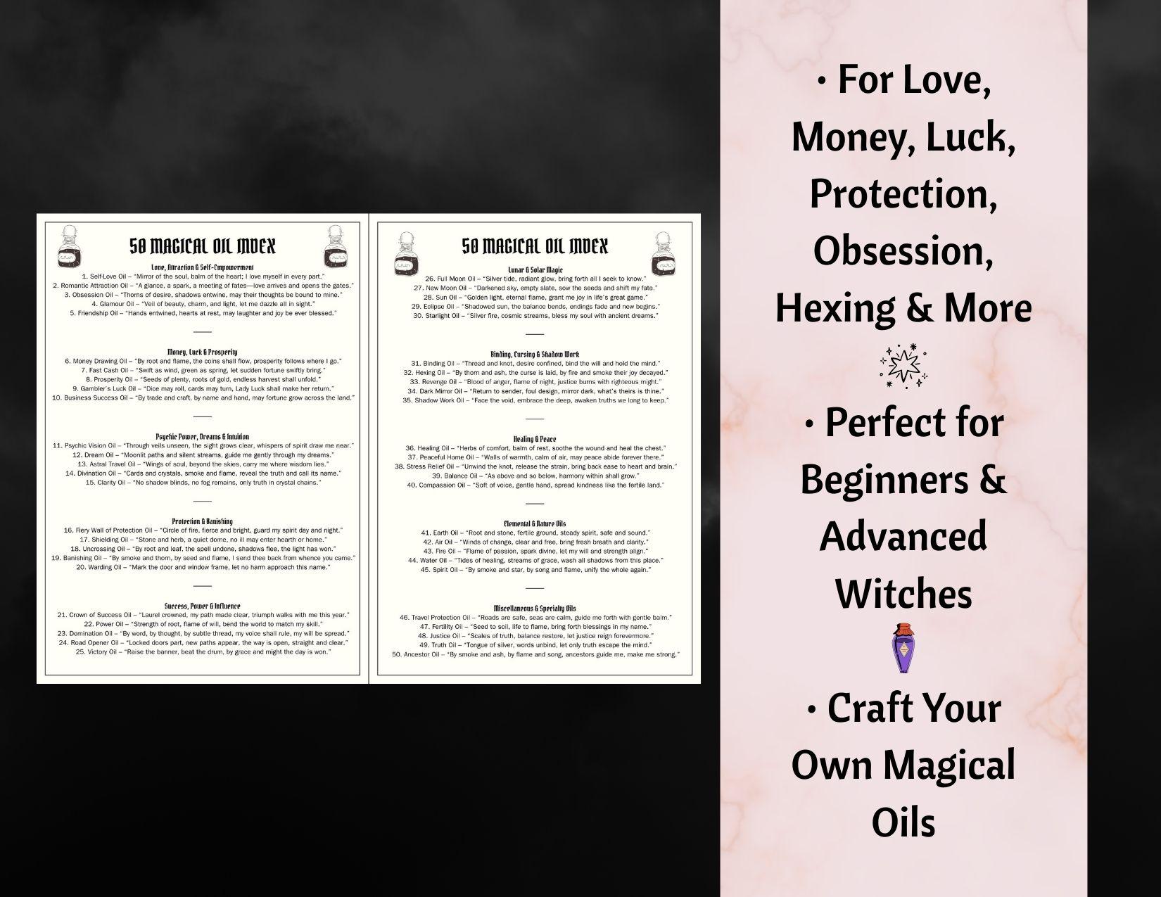 50 Magical Oils Grimoire – Witchcraft Spell Oil Recipes, Love, Money ...