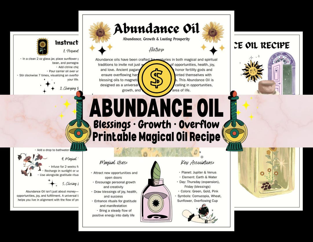 Abundance Oil Printable Recipe | Witchcraft Digital Download | Herbal ...