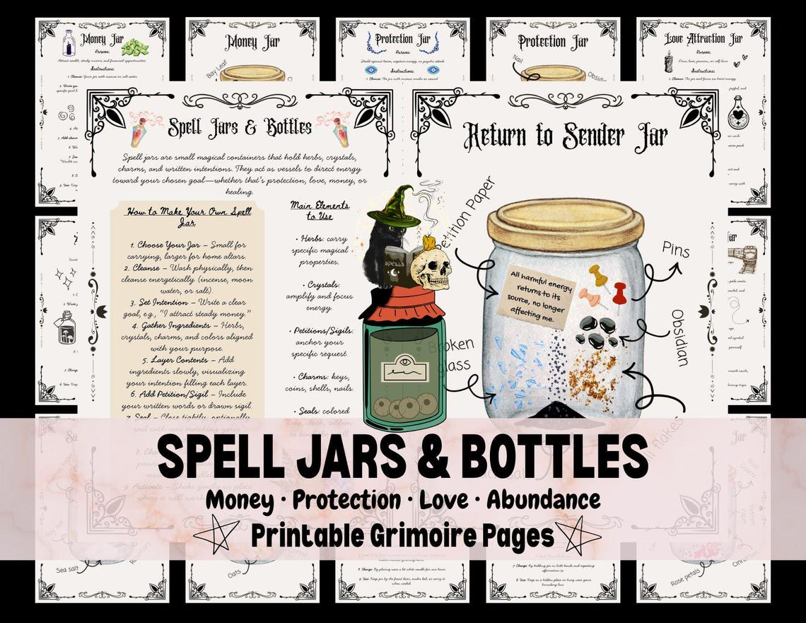 Spell Jars & Bottles Magic Printable | Recipes - Guide - Money ...