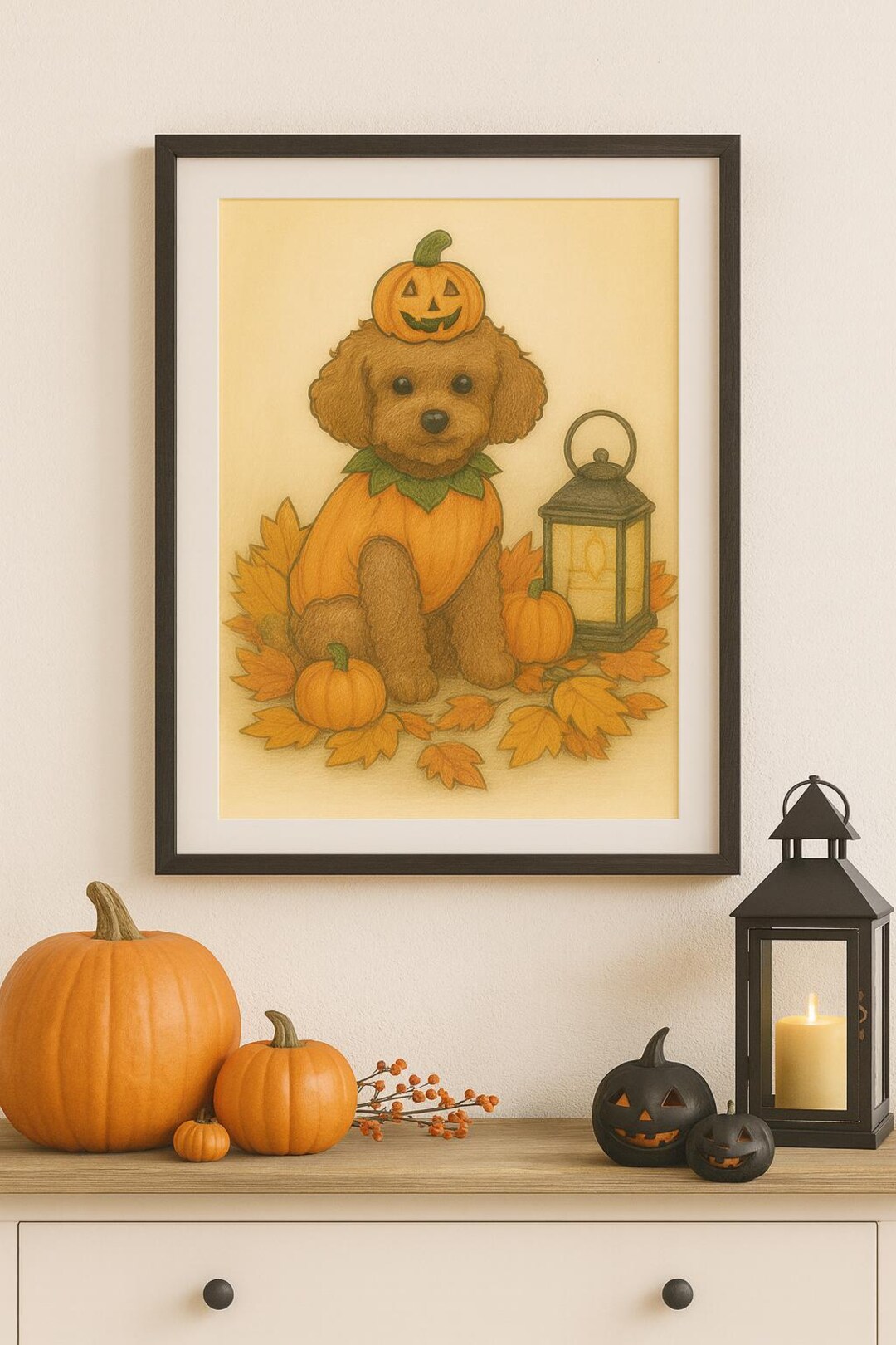 Brown Toy Poodle Halloween Wall Art | Cute Dog Pumpkin Costume | 8x10 ...