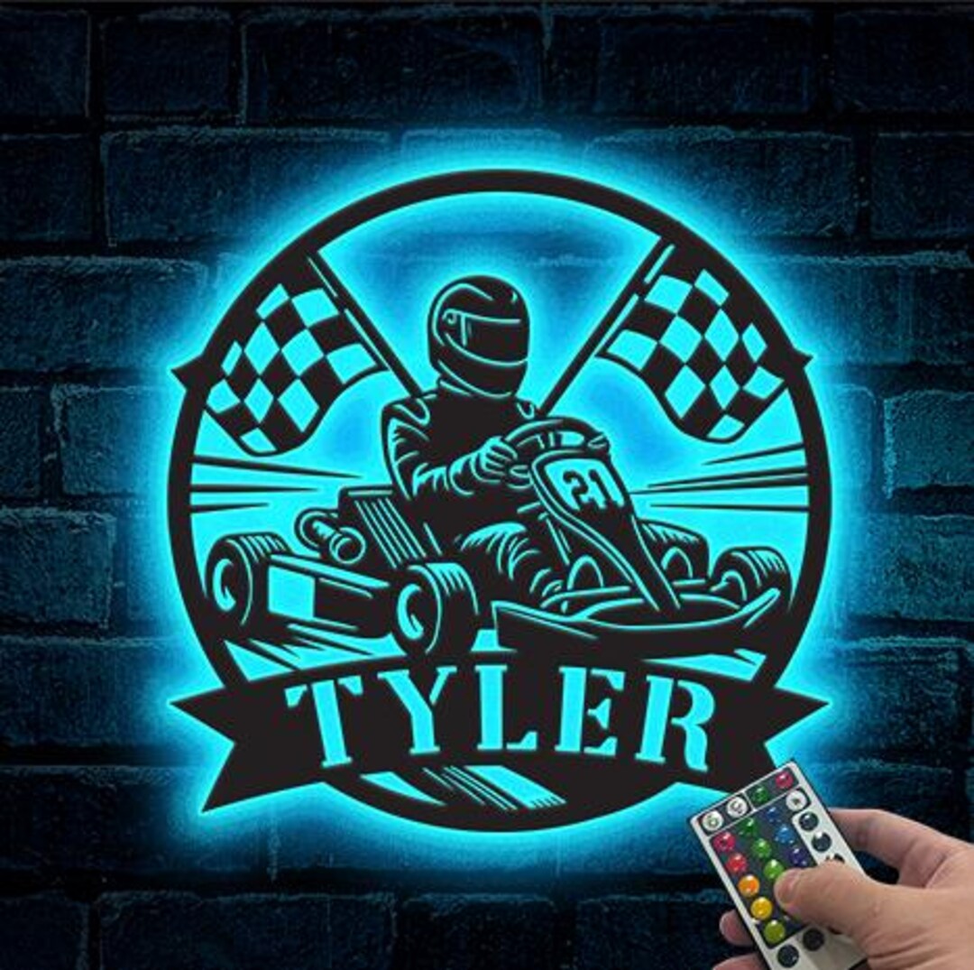 Checkered Flag Racing Metal Wall Led, Racing Car Metal Sign, Garage ...