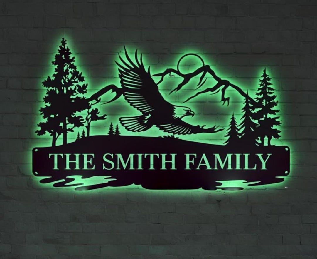 Custom Eagle Metal Sign LED Lights, Eagle Wall Art, Cabin Sign,bald ...