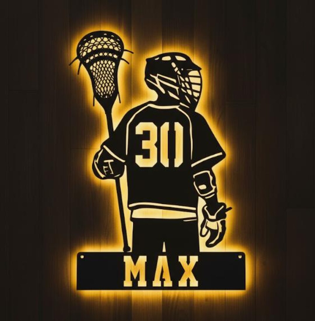 Custom Lacrosse Metal Wall Art LED Light, Personalized Lacrosse Player ...