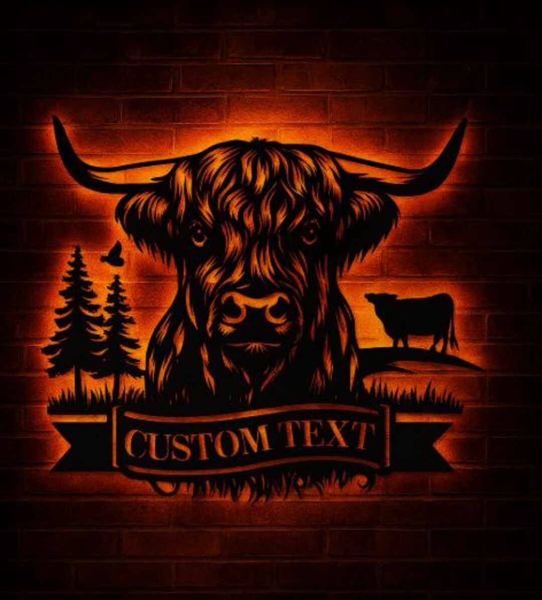 Custom Highland Cow Metal Sign LED Lights, Cow Ranch Decor, Highland ...