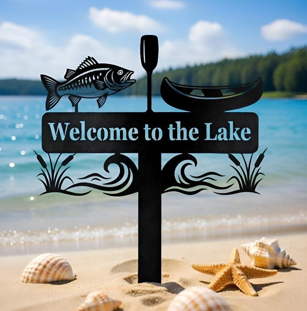 Personalized Lake House Sign, Fishing Theme Metal Art, Outdoor Cabin ...