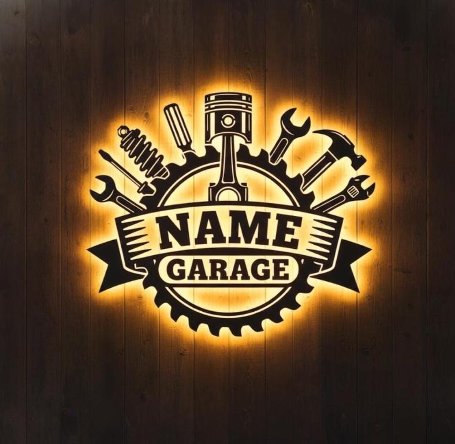 Custom Garage Metal Sign LED Lights, Garage Wall Decor, Personalized ...