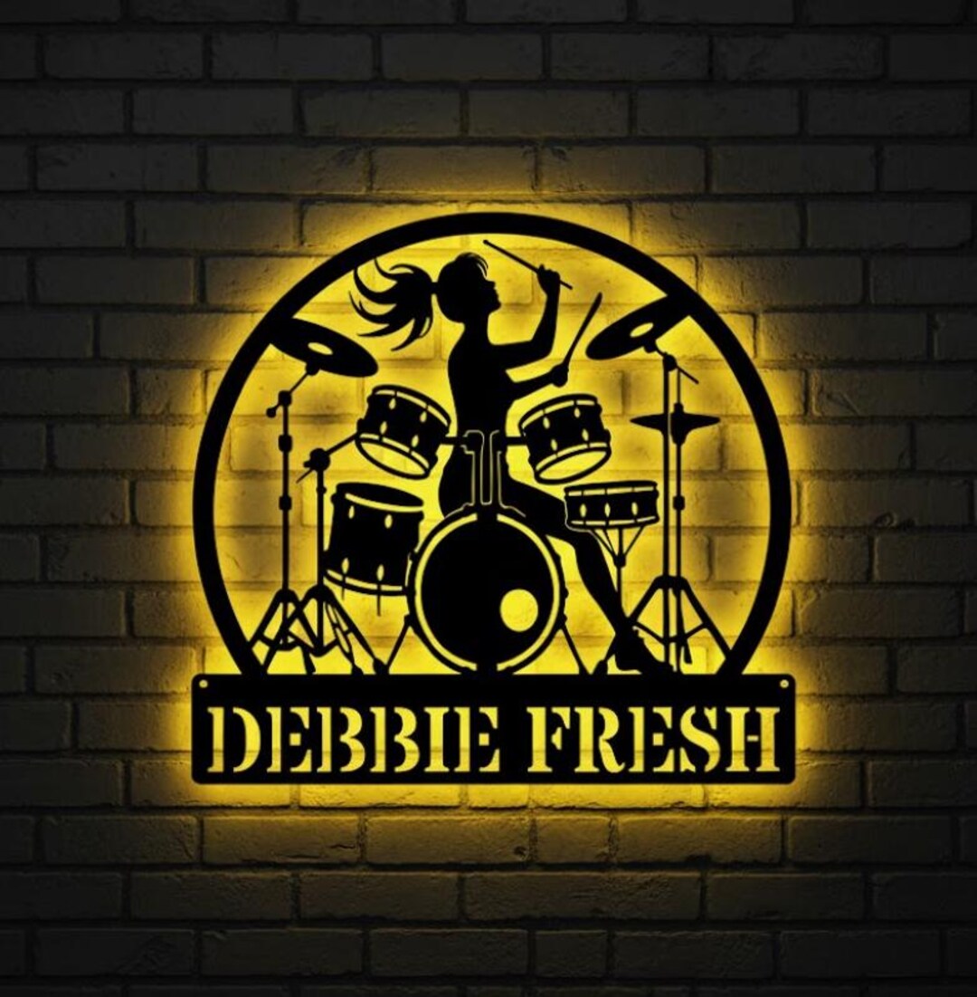 Personalized Drummer Metal Wall Led Lights, Drummer Sign, Music Studio ...