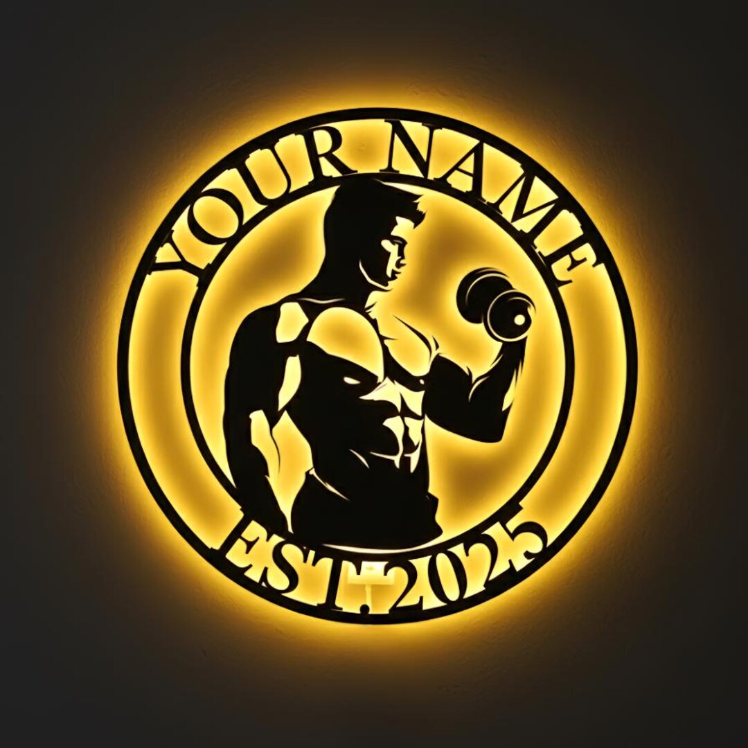 Custom Gym Metal Sign LED Lights, Powerlifting Sport Metal Wall Art ...