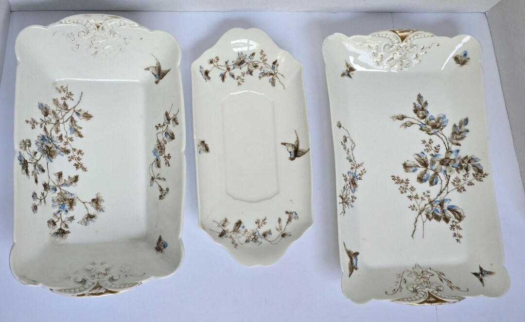 Antique Haviland Limoges Serving Dishes Featuring Flowers Birds And