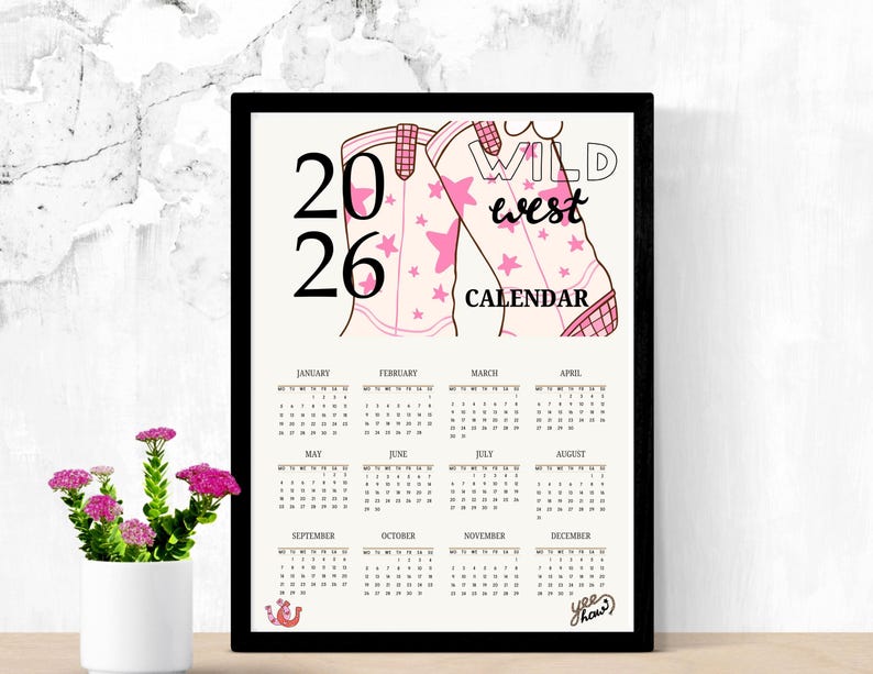 Wild West 2026 Calendar | Cowgirl Wall Calendar | Twelve Month ...