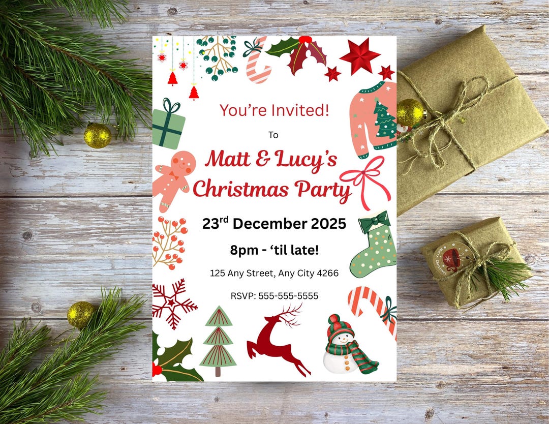 Editable Christmas Party Invitation | Fun and Cute Christmas Party ...