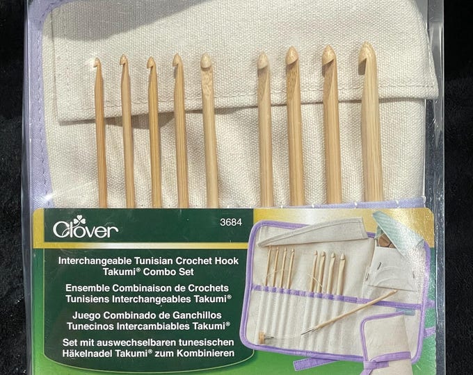 Clover Takumi Tunisian Crochet Hook Set: Bamboo Hooks, Cords, Stoppers ...