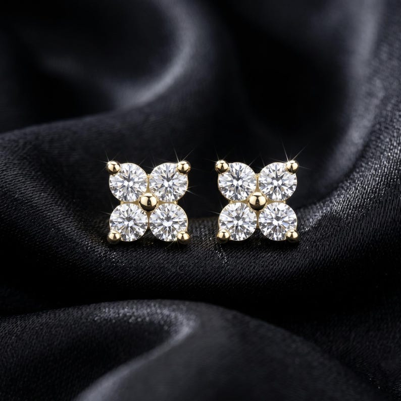 Diamond Flower Cartilage Stud, Helix Piercing Earring, 14K Gold Floral ...